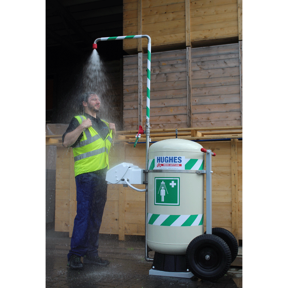 Mobile Self Contained Safety Shower with Lidded Eye Wash | Hughes Mobile Self Contained Safety Shower with Lidded Eye Wash | Hughes